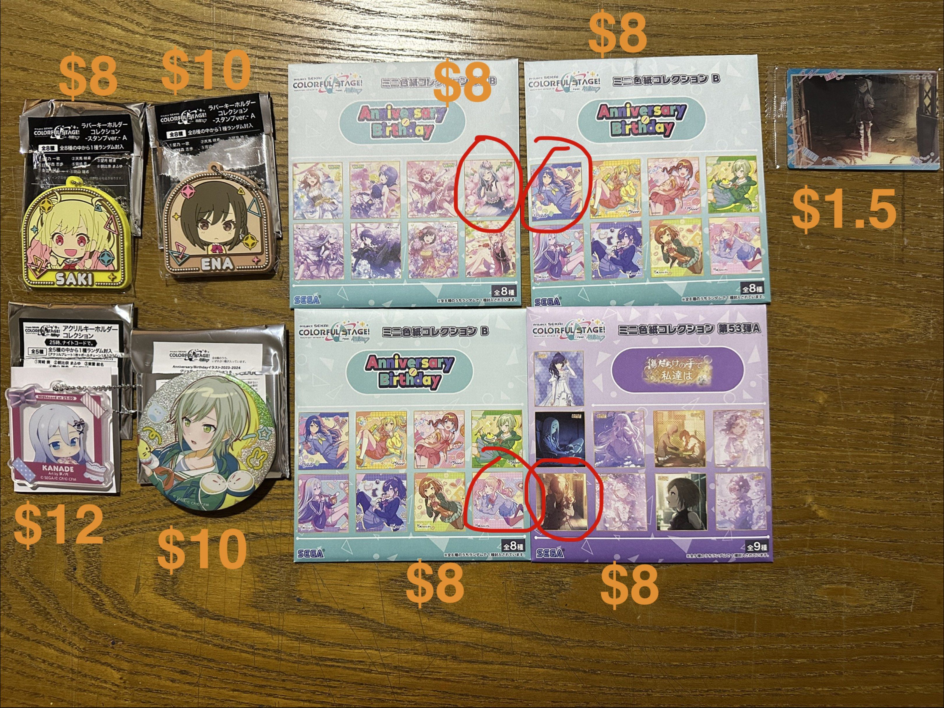 Project Sekai shikishi, can badge, rubber mascot - Ena, Kanade, Mizuki ...