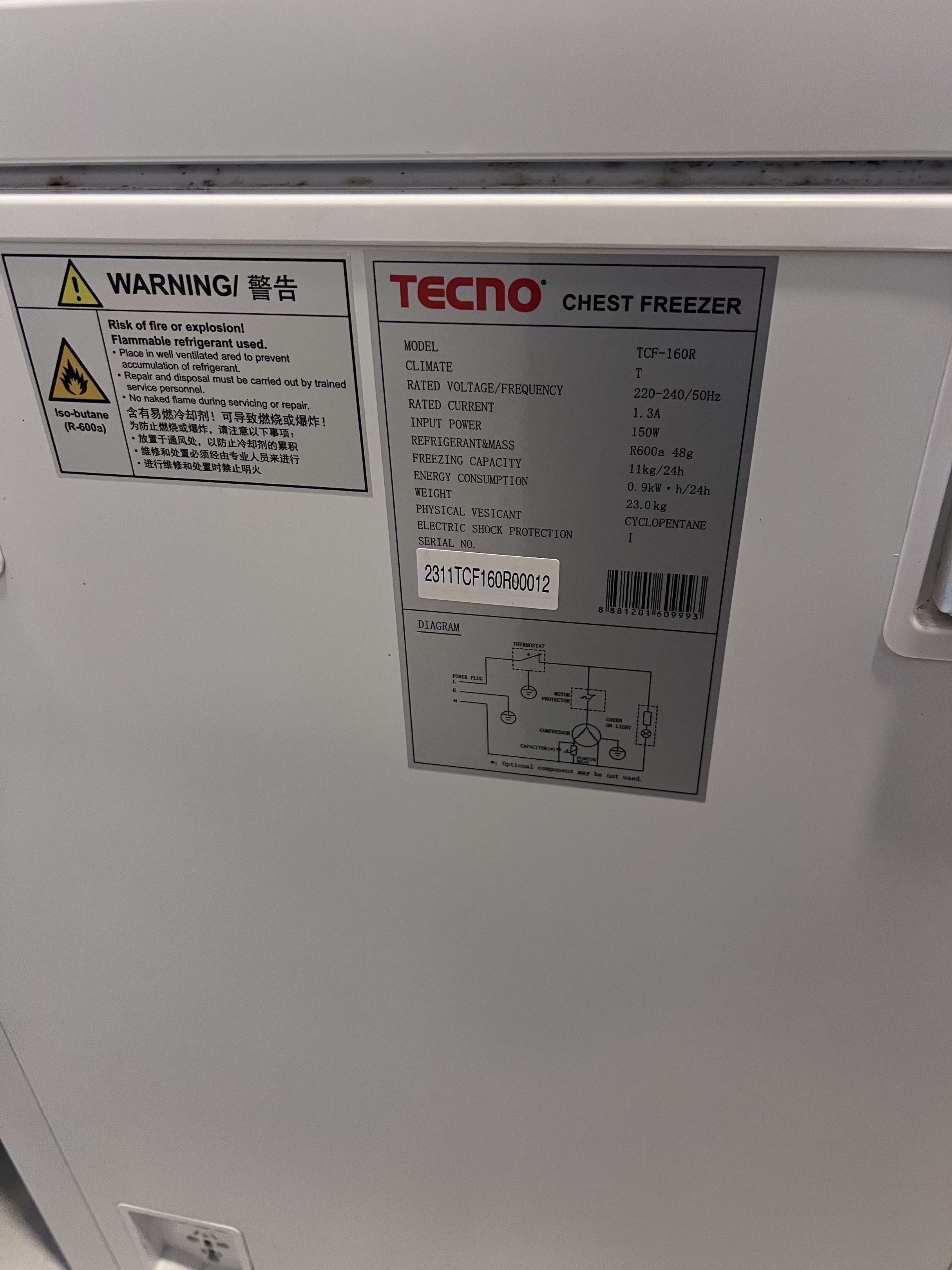 Tecno Chest Freezer TCF-160R, TV & Home Appliances, Kitchen Appliances ...