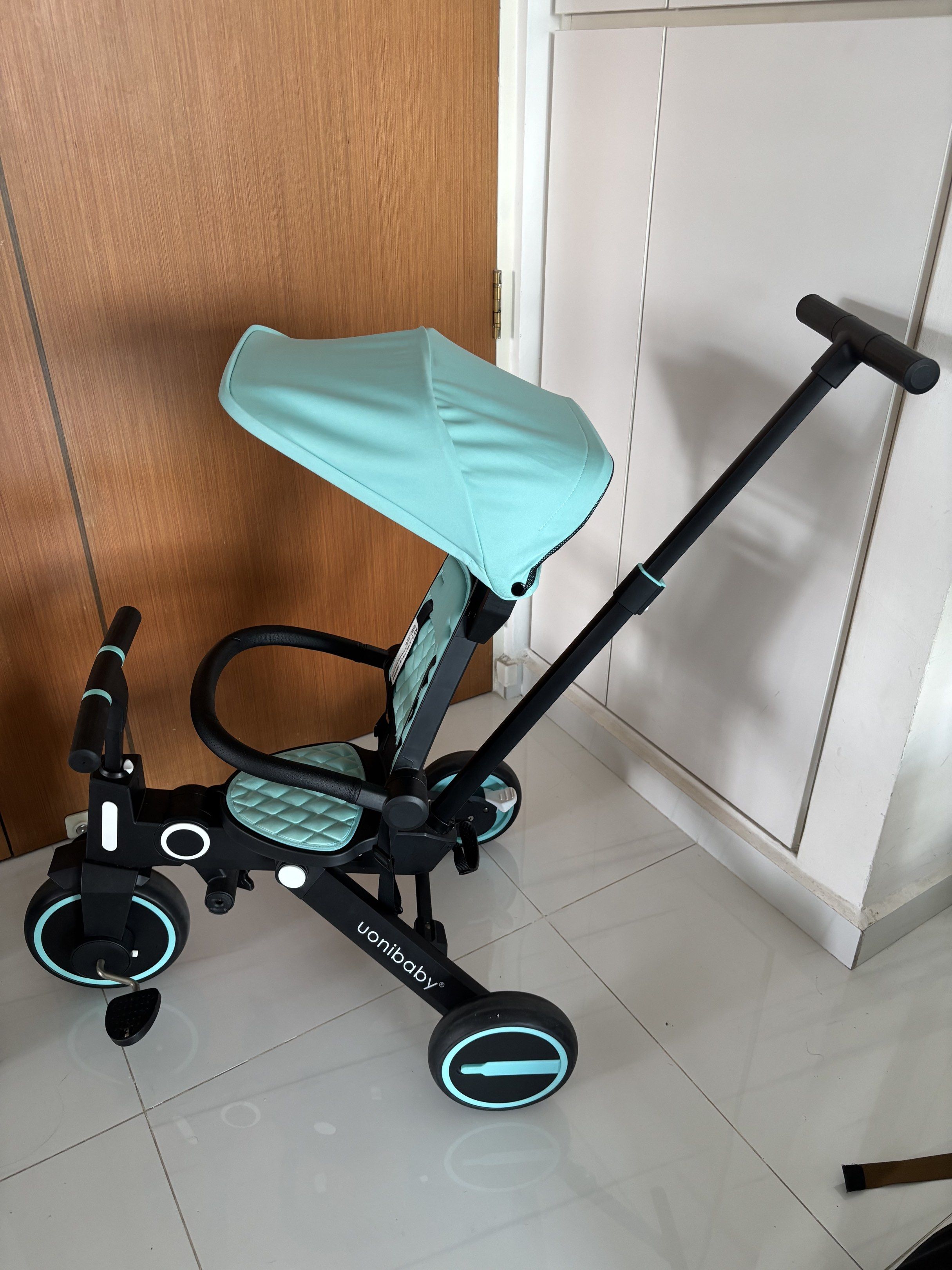 Uonibaby 7-in-1 Tricycle - Flat Tiffany Blue, Babies & Kids, Going Out ...