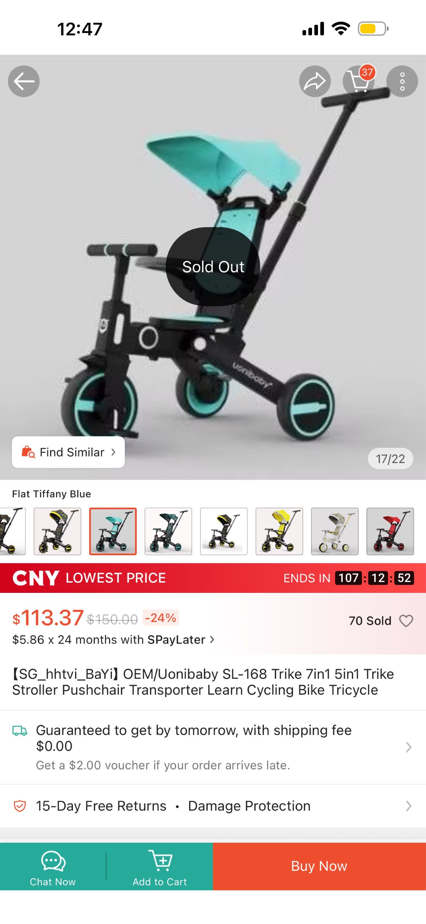 Uonibaby 7-in-1 Tricycle - Flat Tiffany Blue, Babies & Kids, Going Out ...