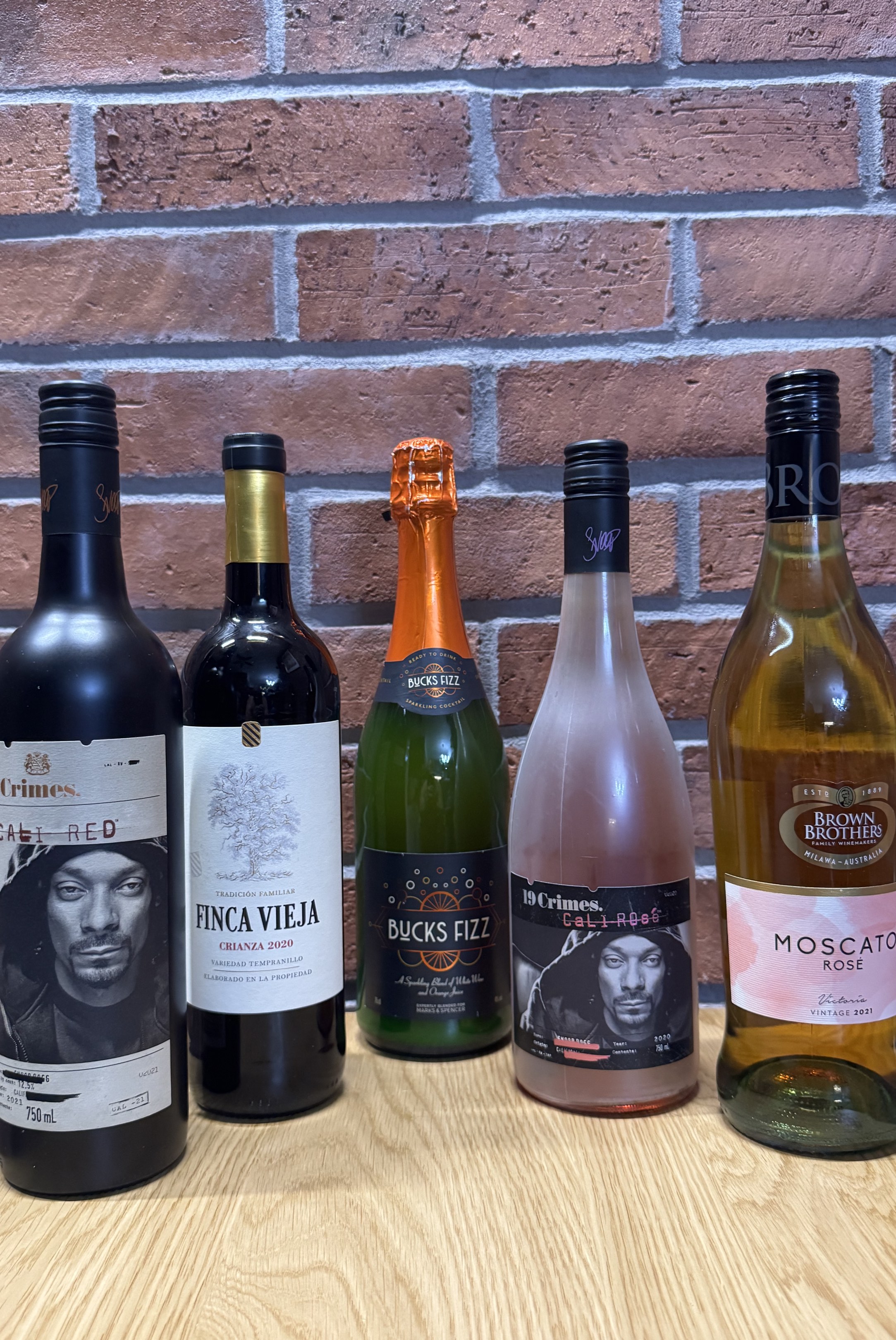 Assorted Wine Bottles - 19 Crimes, Finca Vieja, Bucks Fizz, Brown ...