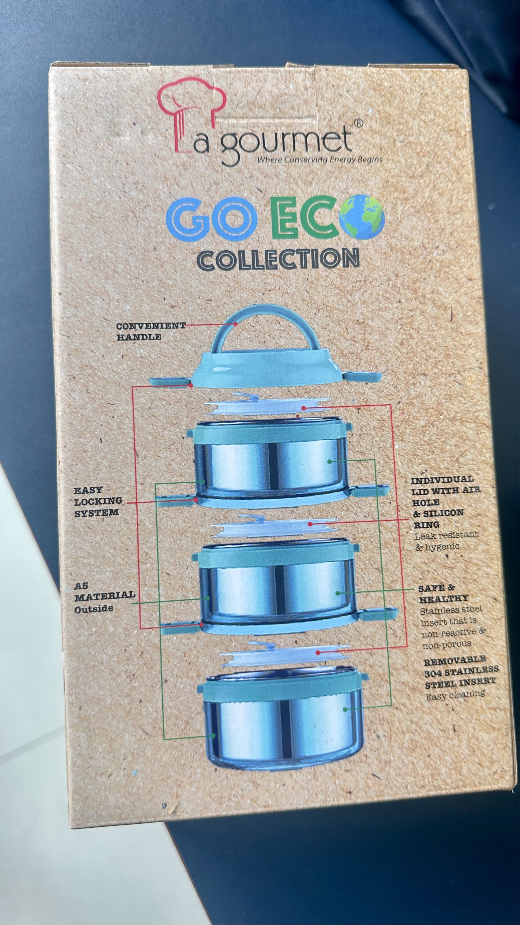 Brand New La Gourmet Go Eco 3-Tier Tiffin Carrier, Furniture & Home ...