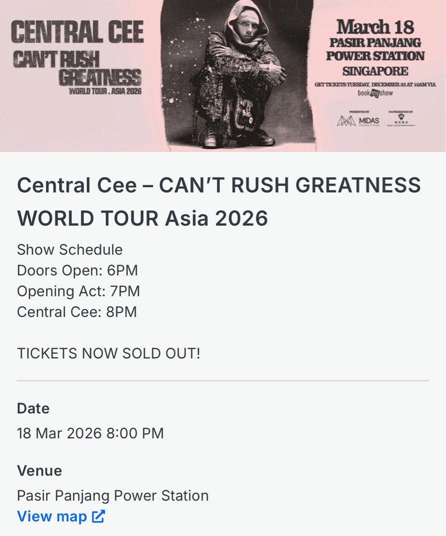 Central Cee Singapore Concert Tickets, Tickets & Vouchers, Event ...