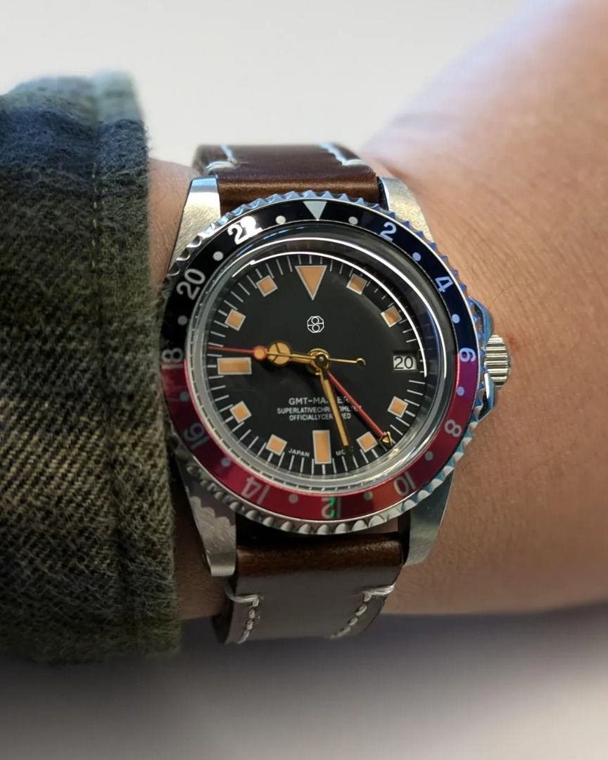 Custom Built GMT Bezel Automatic Watch Mod with Brown Leather Strap ...