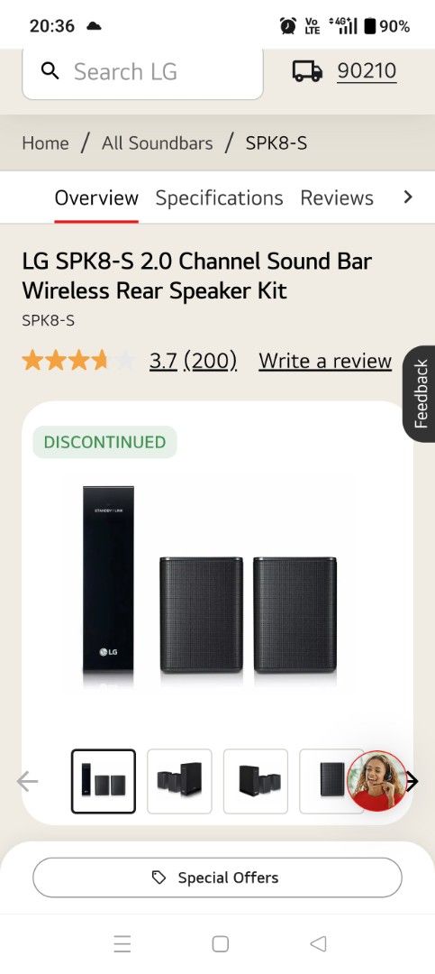 LG SPK8-S 2.0 Channel Sound Bar Wireless Rear Speaker Kit, Audio ...