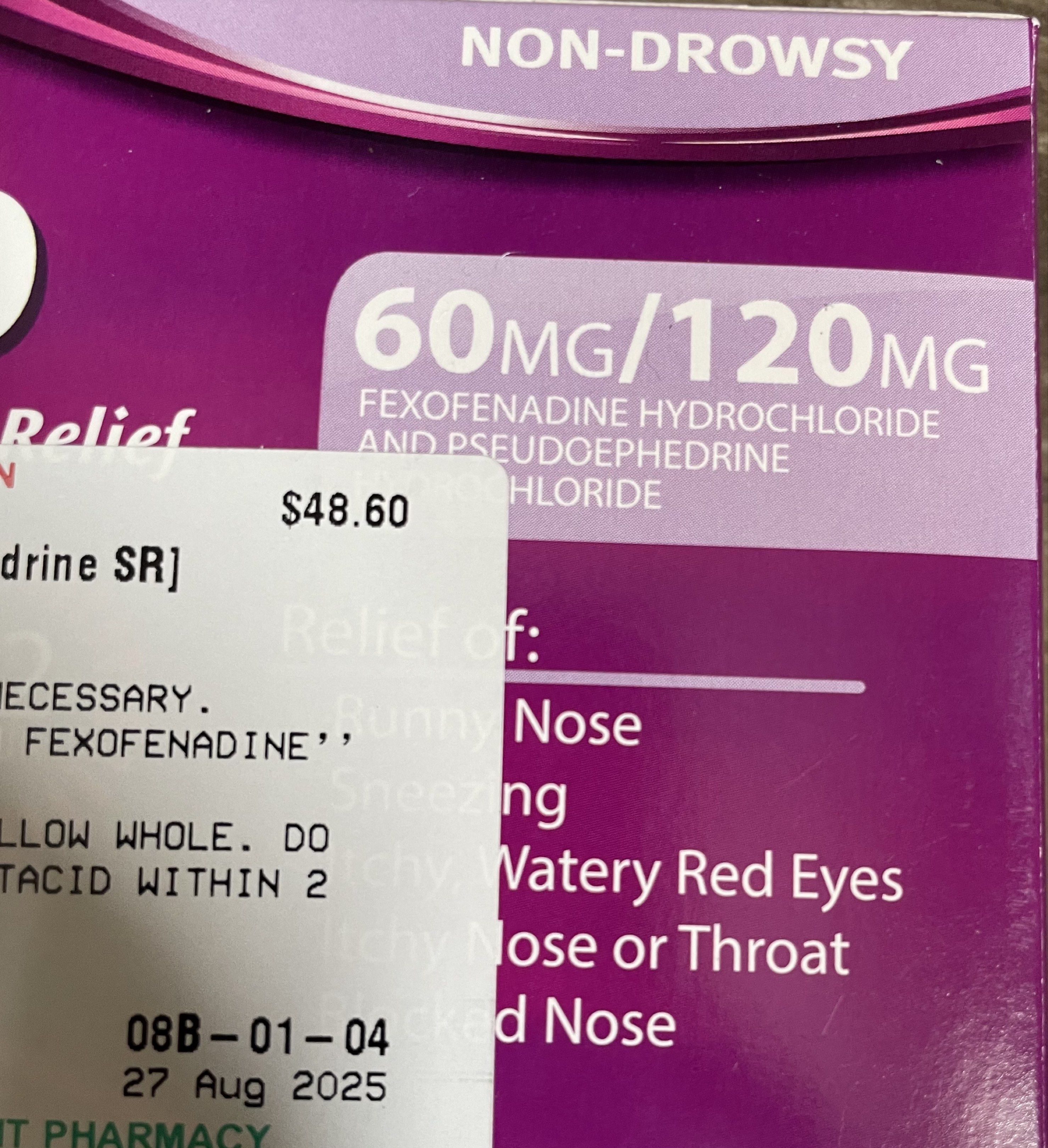 Telfast-D 60mg/120mg Allergy Relief, Health & Nutrition, Health ...