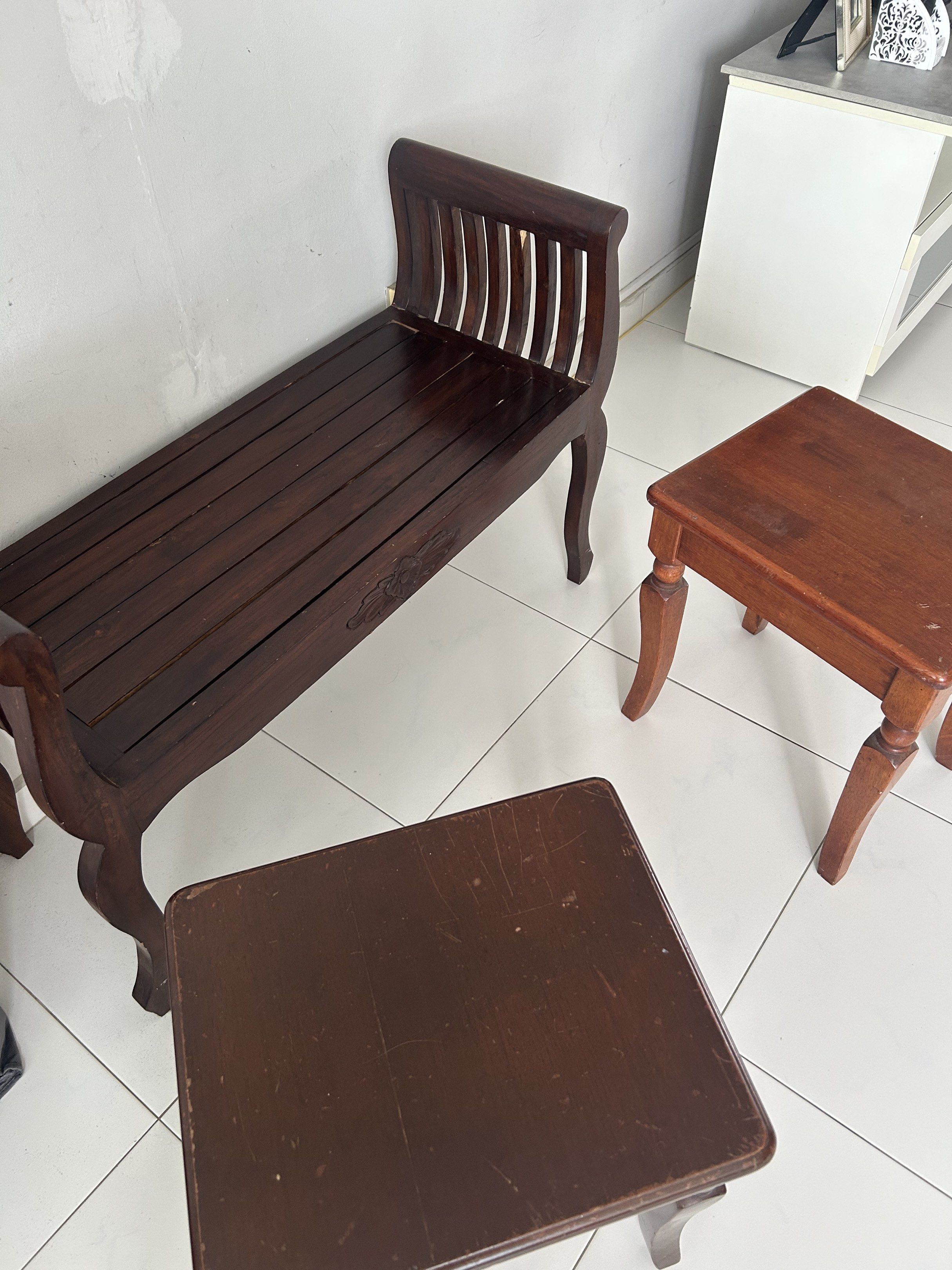 Vintage Wooden Bench and Side Tables Set, Furniture & Home Living ...