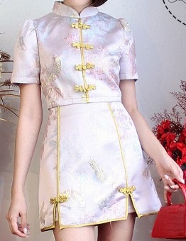 Vintage-Style Cheongsam Set - Pastel Floral, Women's Fashion, Dresses ...