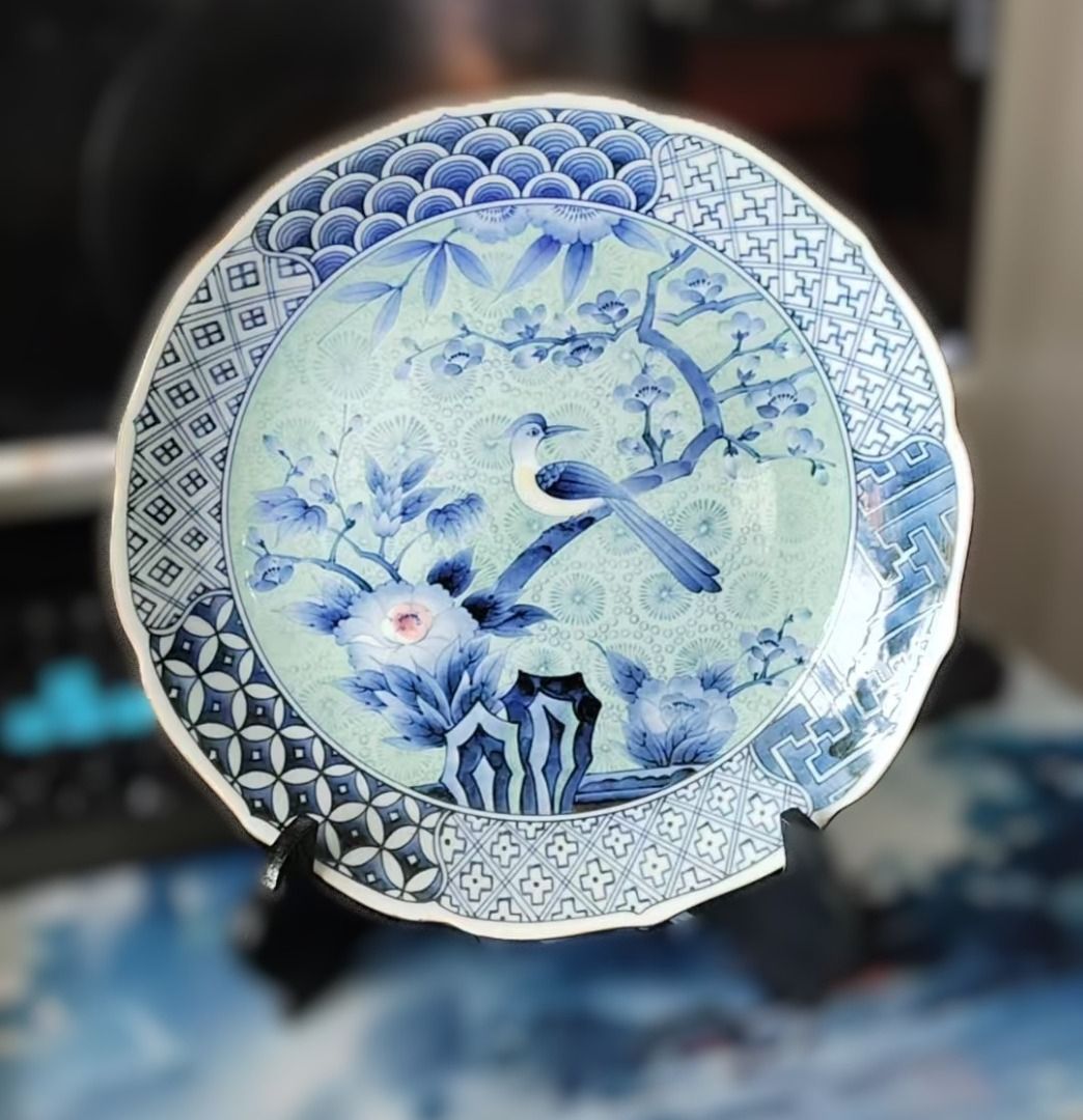 Vintage-style Japanese Alita porcelain large blue and white floral and ...