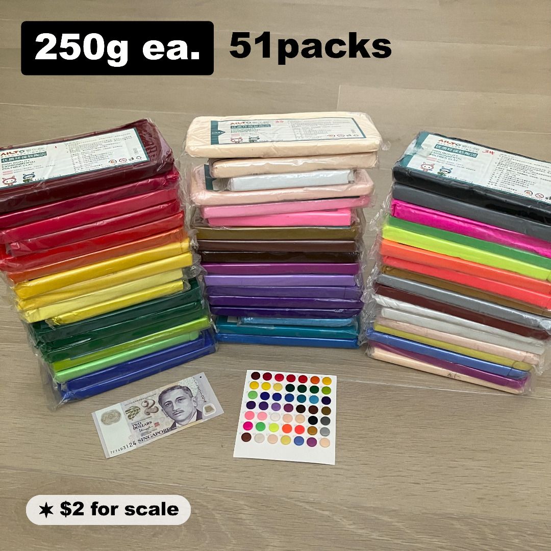 49 colours, 250g each, 51 packs polymer clay bundle. Colourful oven ...