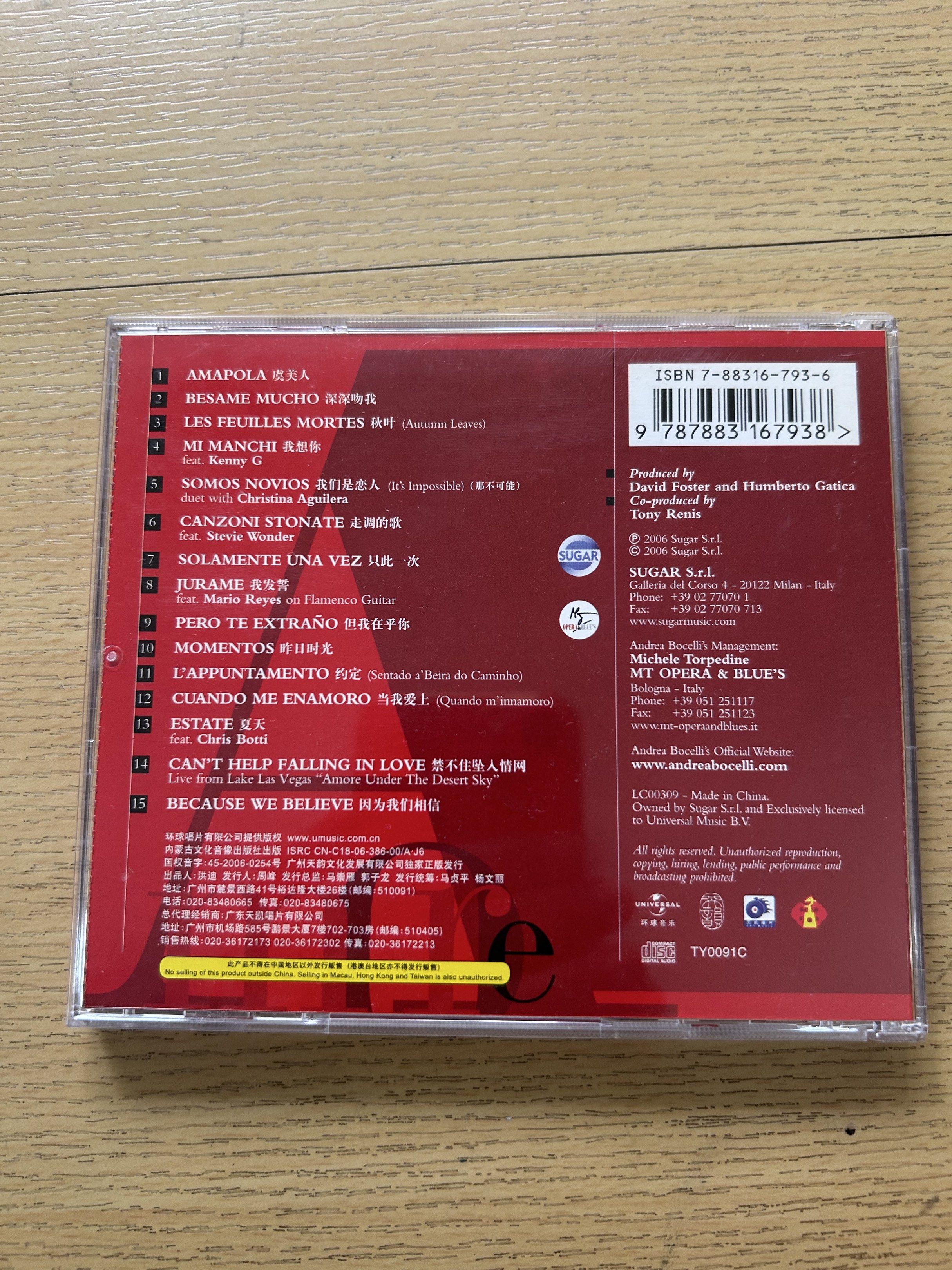 Andrea Bocelli - Amore CD, Hobbies & Toys, Music & Media, CDs & DVDs on ...