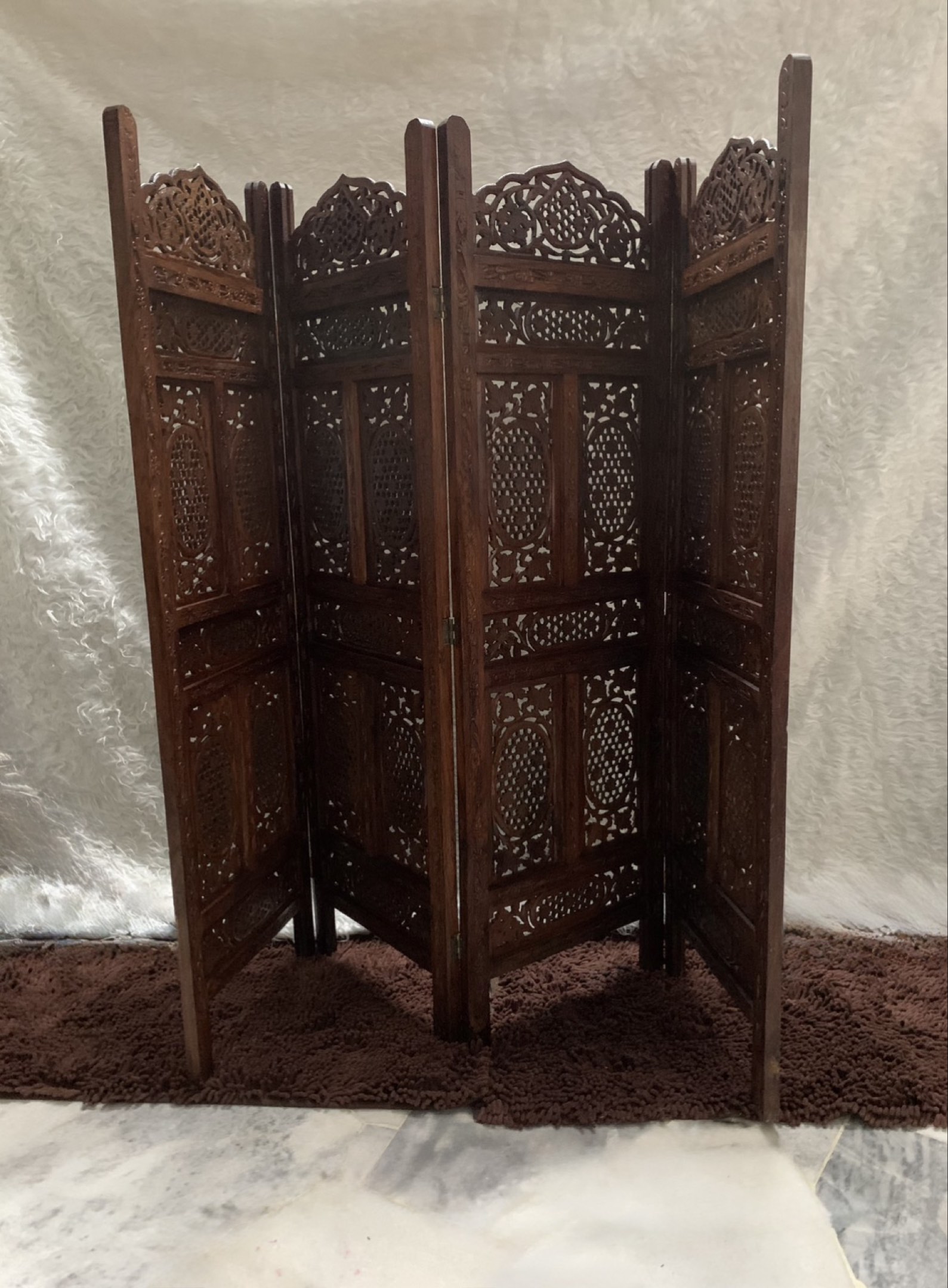Antique Wooden Carved Room Divider 4 Panel Partition Divider Teakwood ...