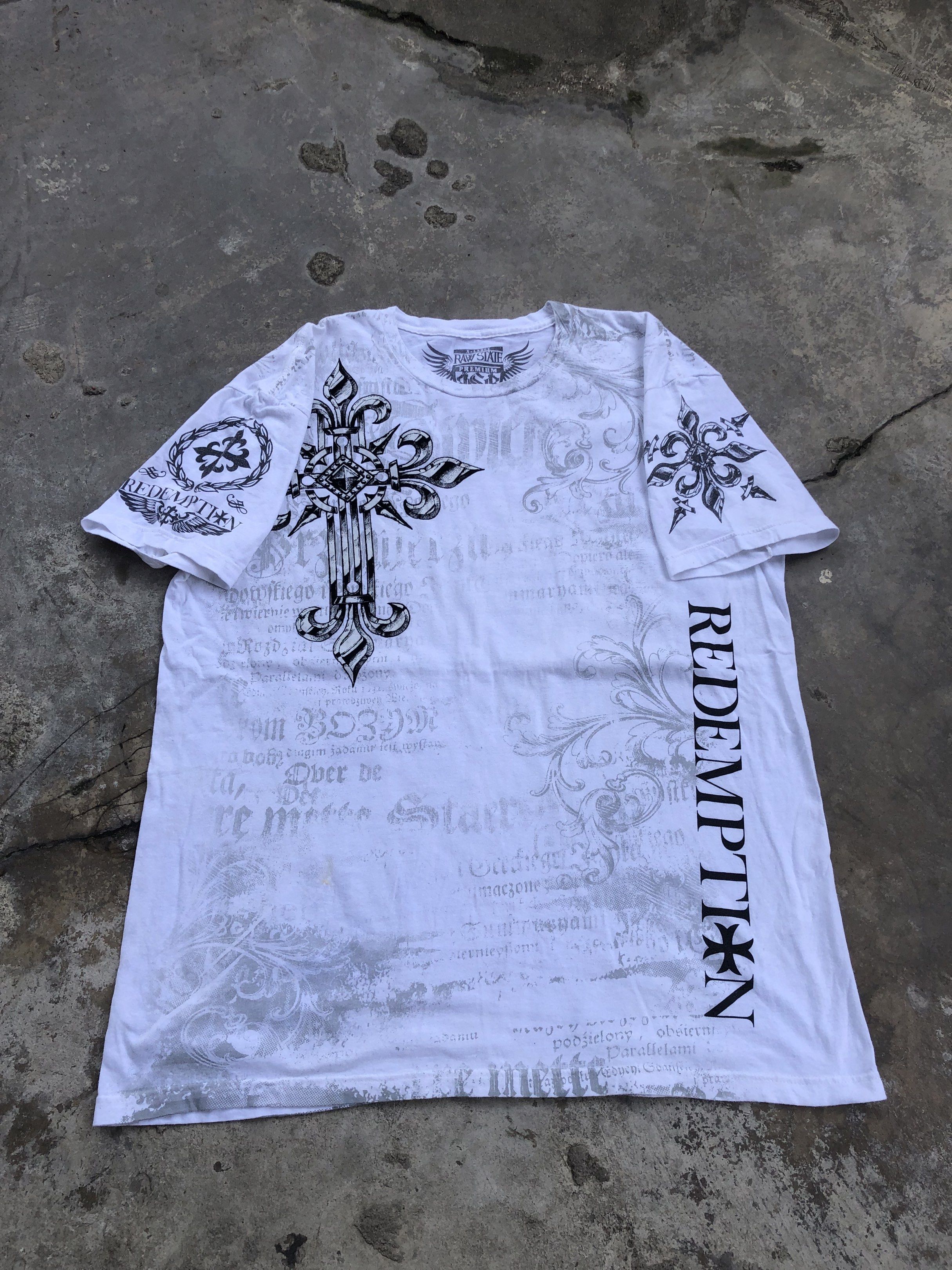 AOP Raw State Redemption Affliction Big Logo Cross Backhit Tee, Men's ...