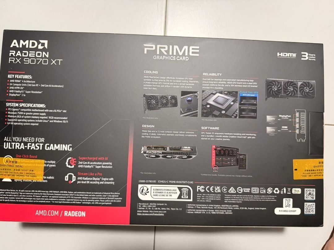 ASUS Prime Radeon RX 9070 XT 9070XT OC 16GB GDDR6, Computers & Tech ...