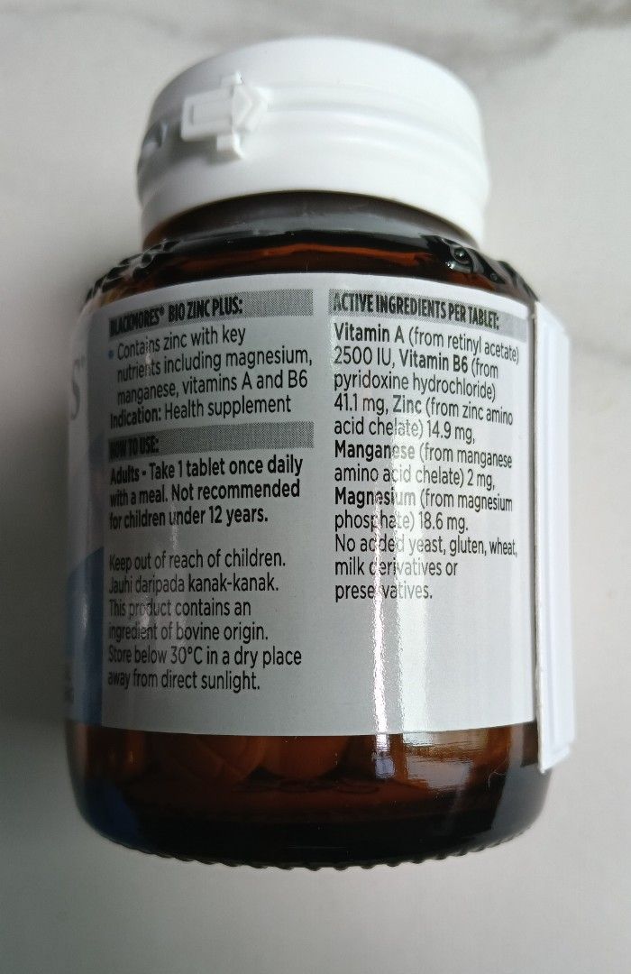 Blackmores Bio Zinc Plus, Health & Nutrition, Health Supplements ...