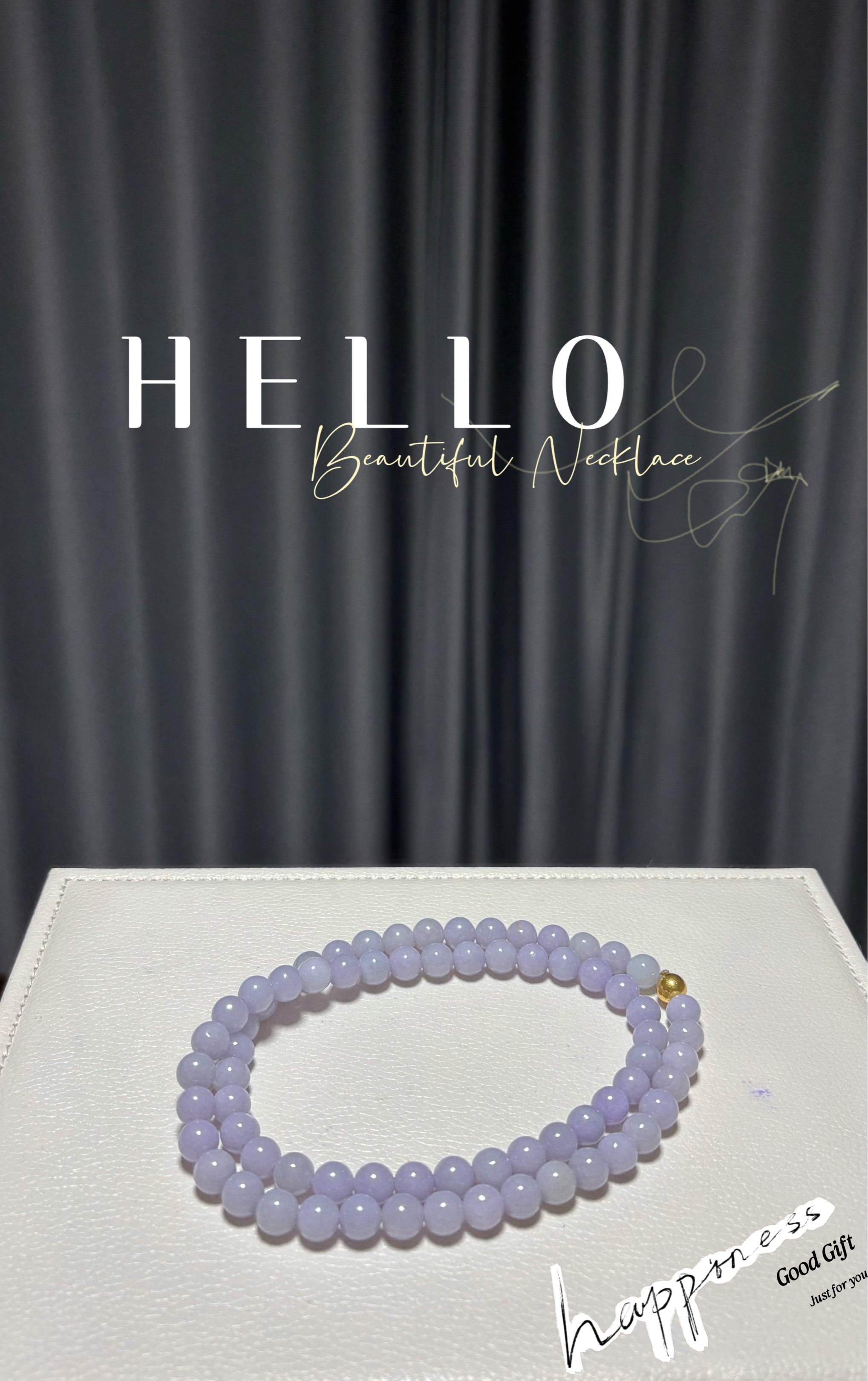 💥CNY Promo💥Type A Deep Lavender Colour Jadeite Jade Necklace (8.5mm ...