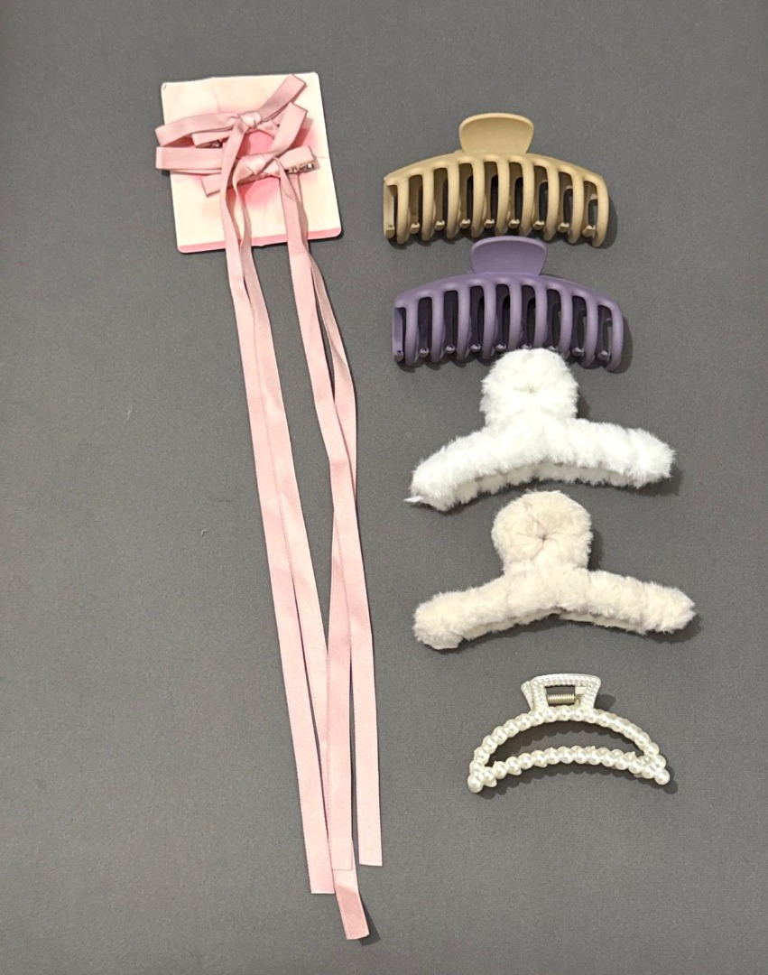 Hair Claw Clips | Long Ribbon Clip | Matte , Fluffy & Pearl Design ...