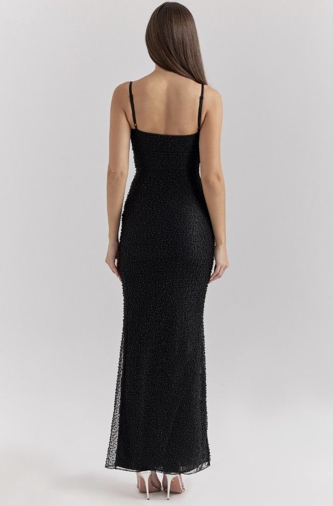 House of CB Calla black pearl embellished maxi dress, Women's Fashion ...