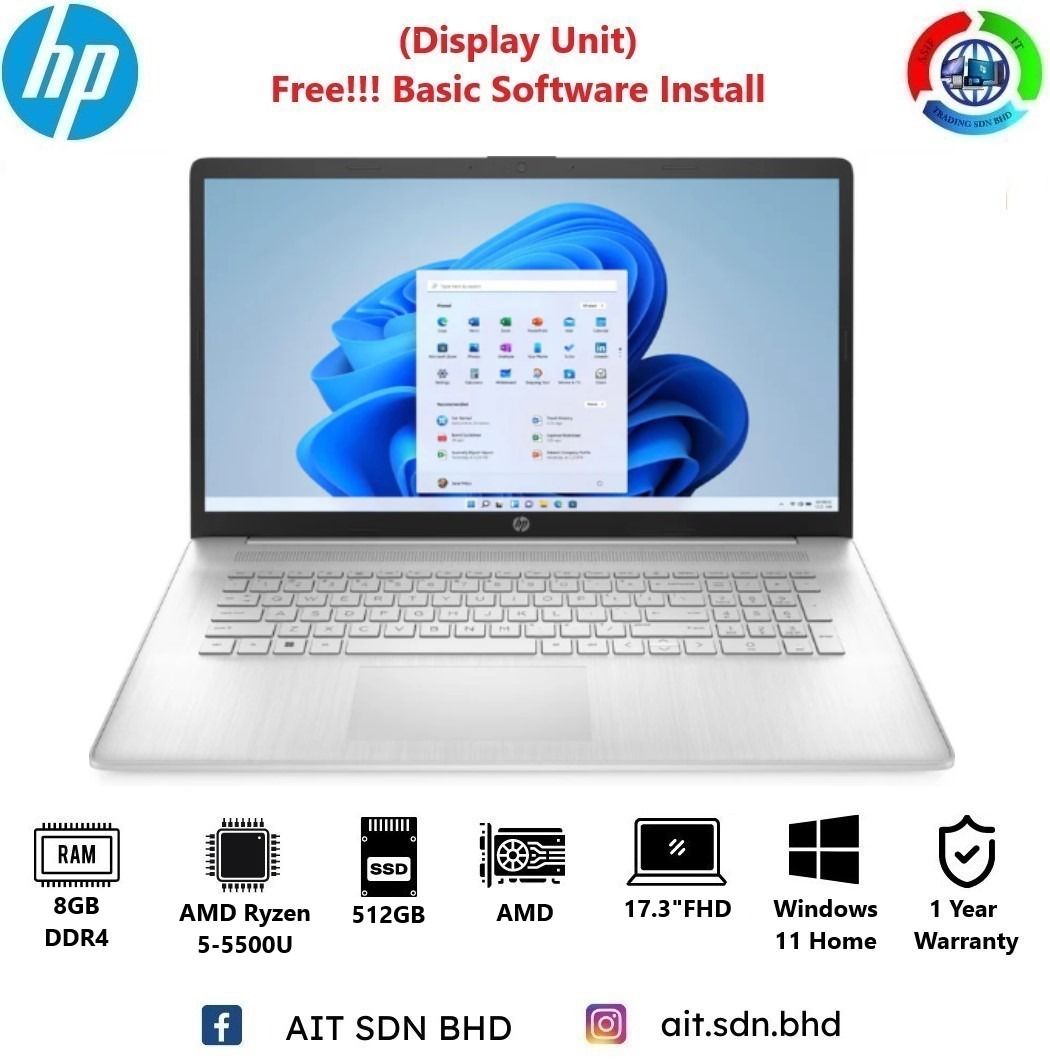 HP 17-CP0700DX 17.3"FHD Laptop AMD Ryzen 5-5500U 8GB 512GB SSD AMD W11 ...