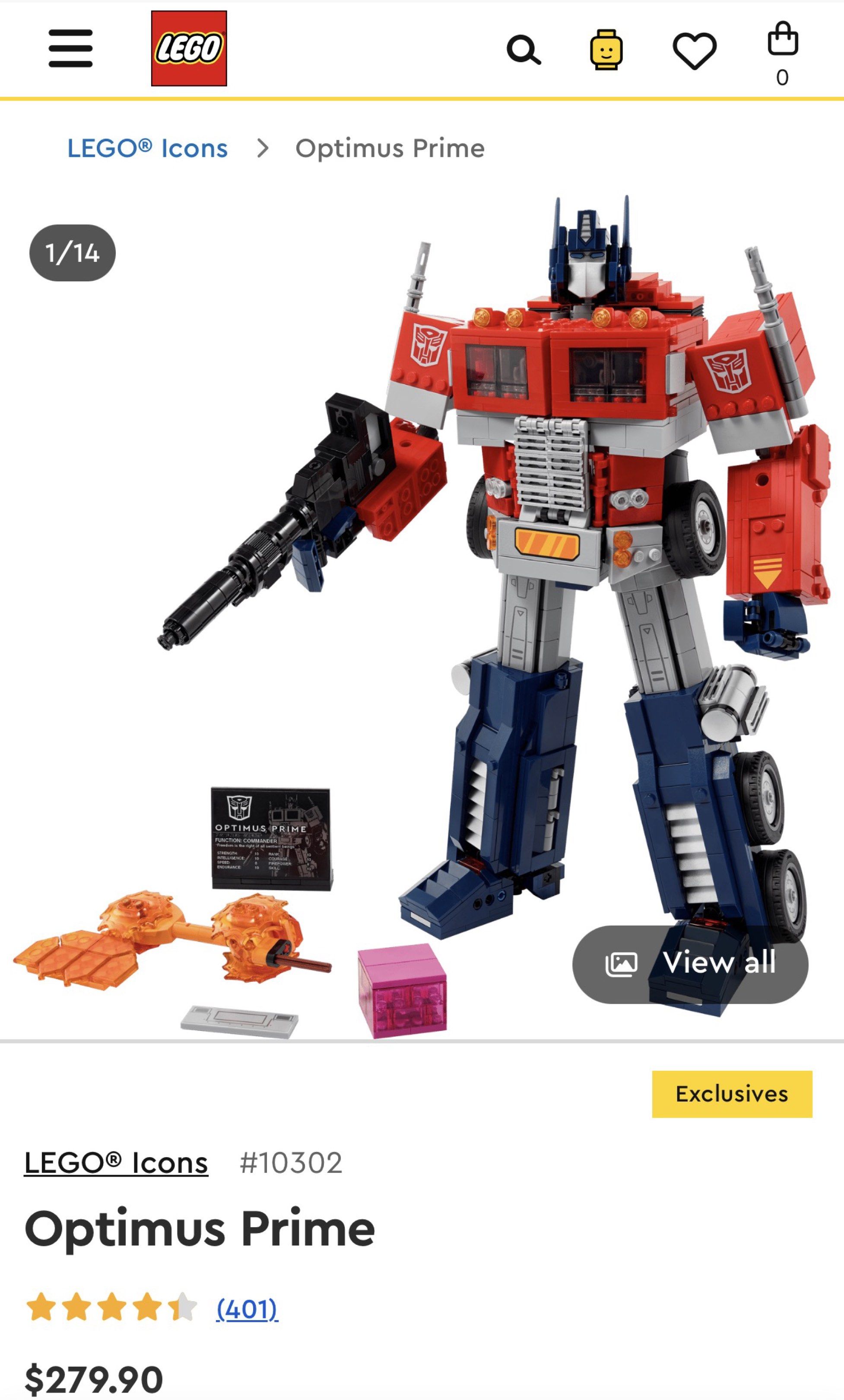 LEGO Icons Transformers Optimus Prime #10302, Hobbies & Toys, Toys ...