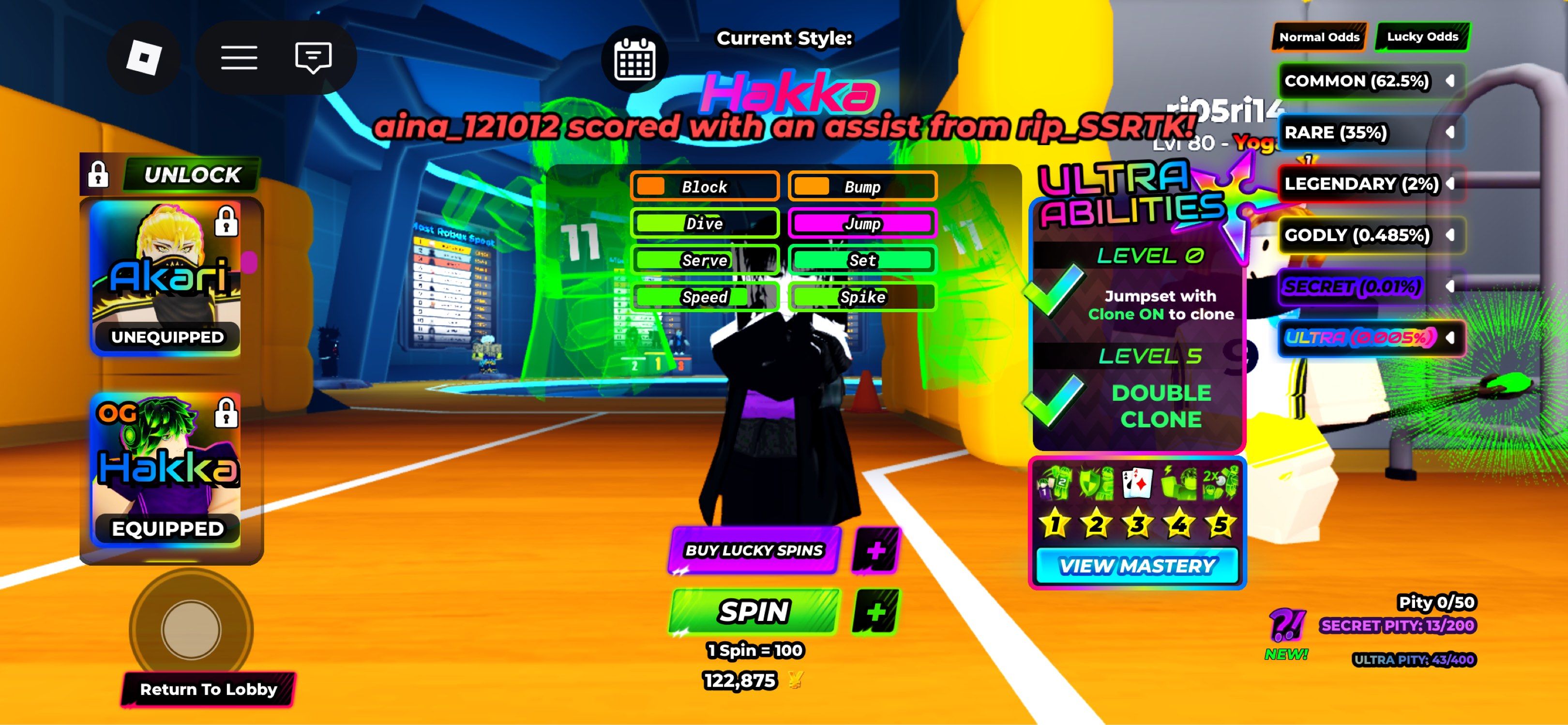 Level 5 Hakka VIP volleyball legends account (has roblox accessories ...