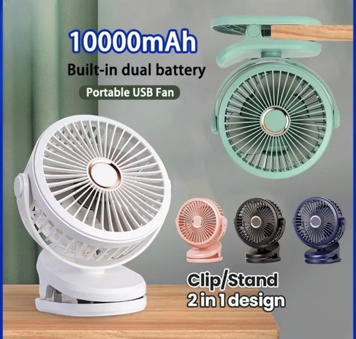 Mini Fan 10000mAh Chargeable Clipped Fan 360° Rotation 4-speed Wind USB ...