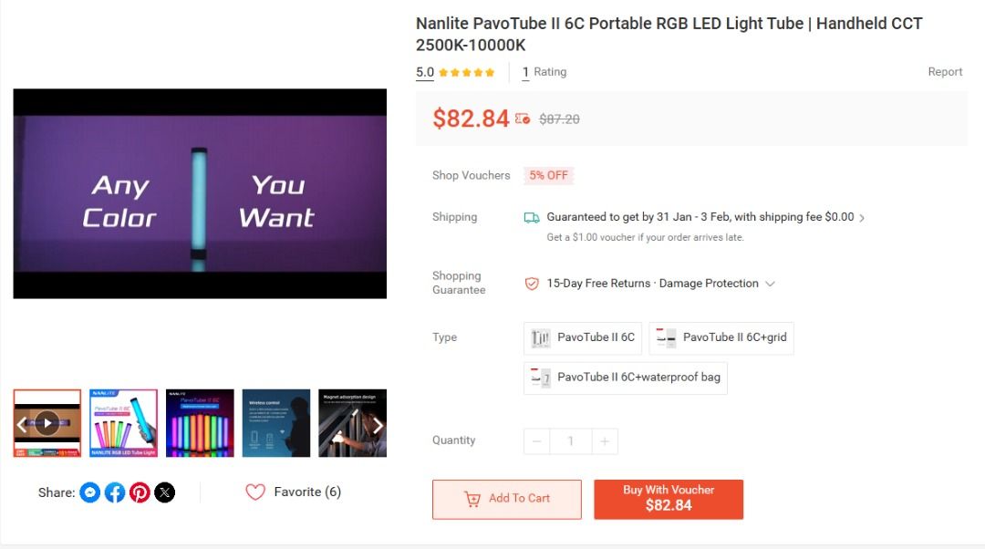 Nanlite PavoTube II 6C Portable RGB LED Light Tube (Aputure Amaran ...