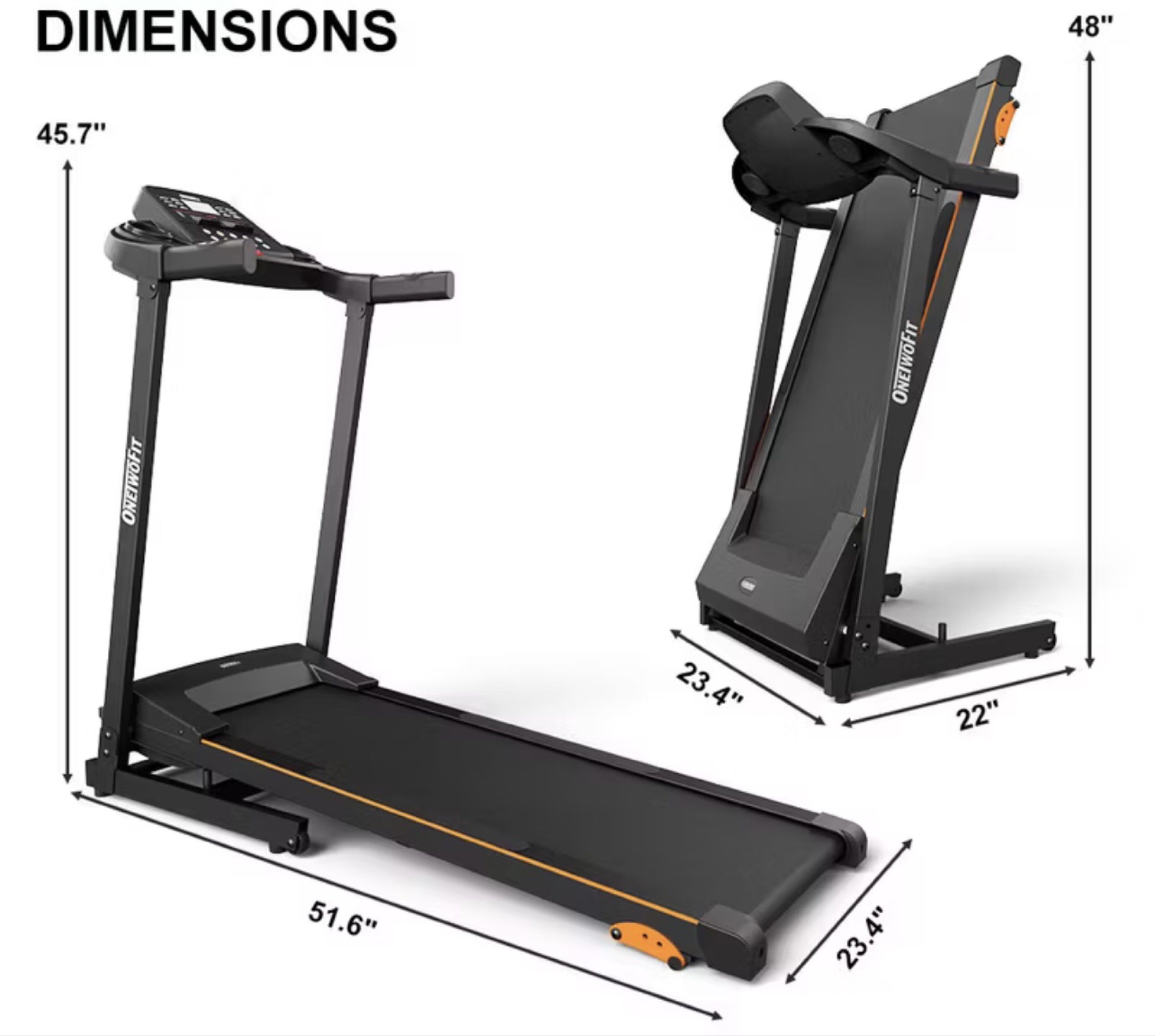 ONE TWO FIT Treadmill - 2.5HP, Bluetooth Speaker, Sports Equipment ...