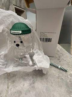 Starbucks Bearista Bear Glass Tumbler with Straw, Furniture & Home ...