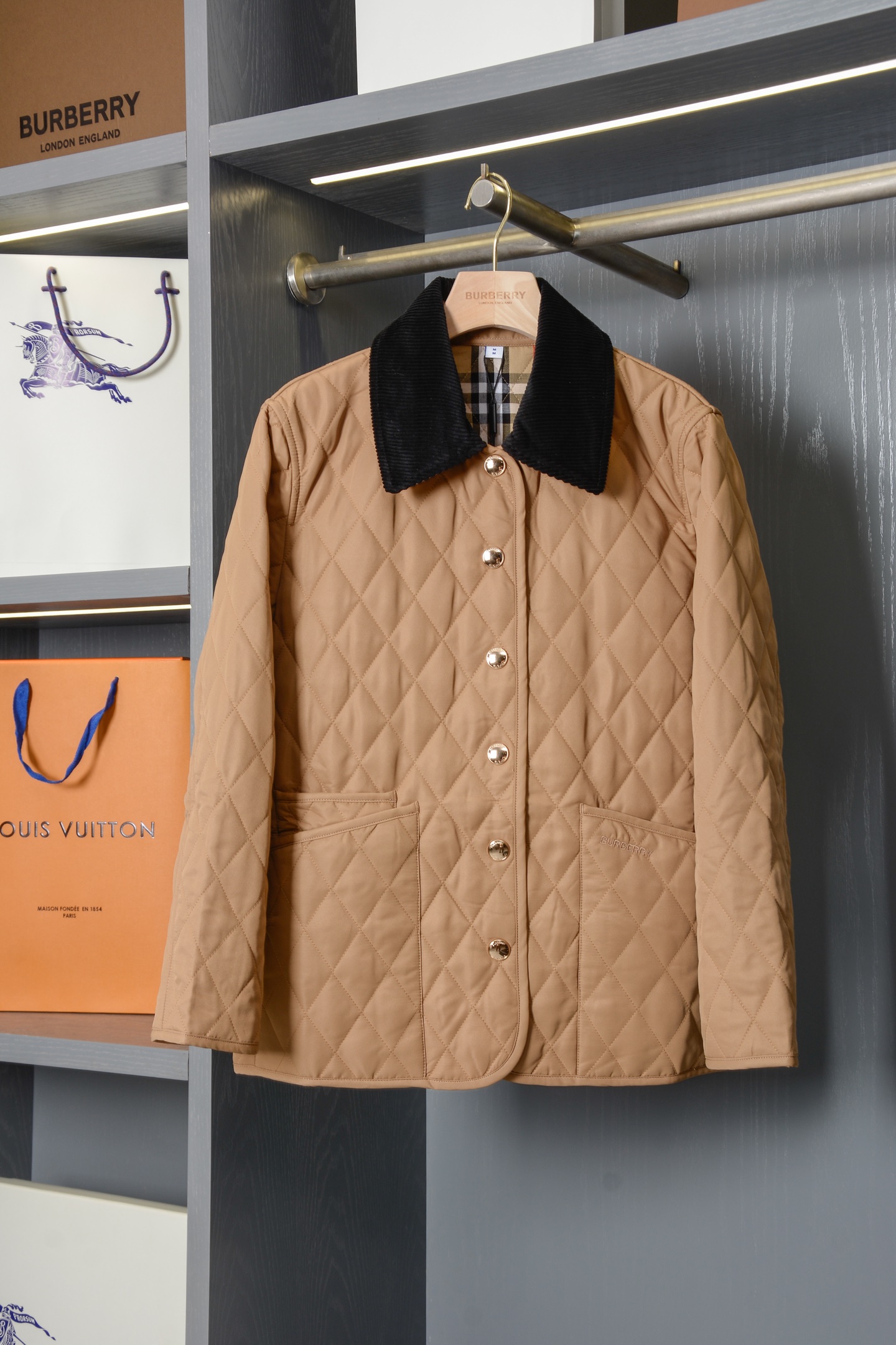 Authentic burberry 24 milk tea color micro-label embroidered plaid ...