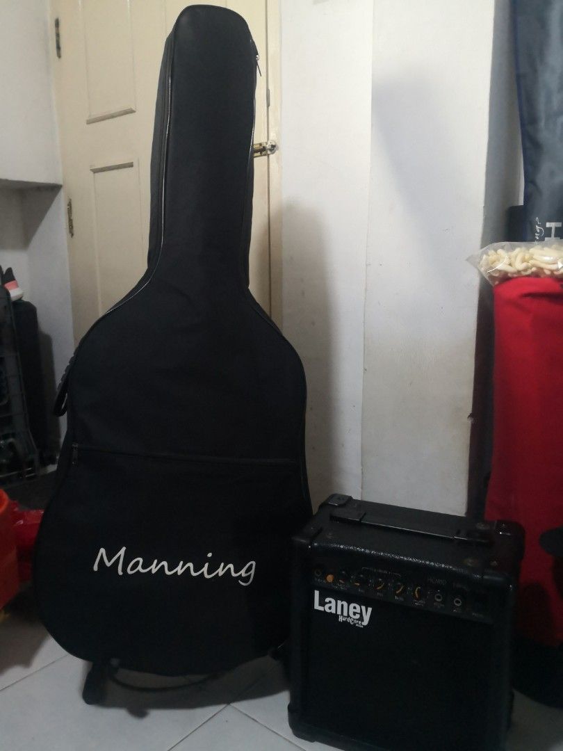 Electric acoustic guitar with amplifier and stand, Hobbies & Toys ...