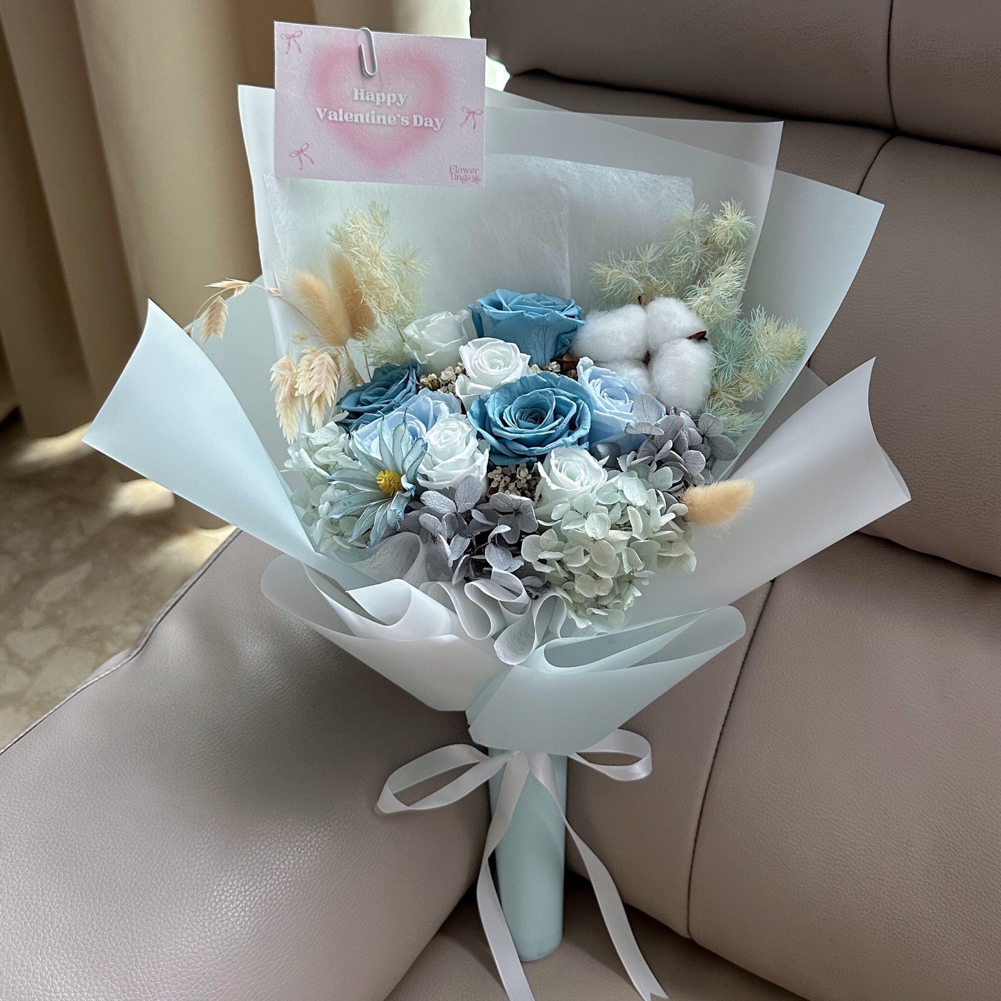 9 Roses Preserved Blue Flower Bouquet | Rose, Hydrangeas | Valentine’s ...