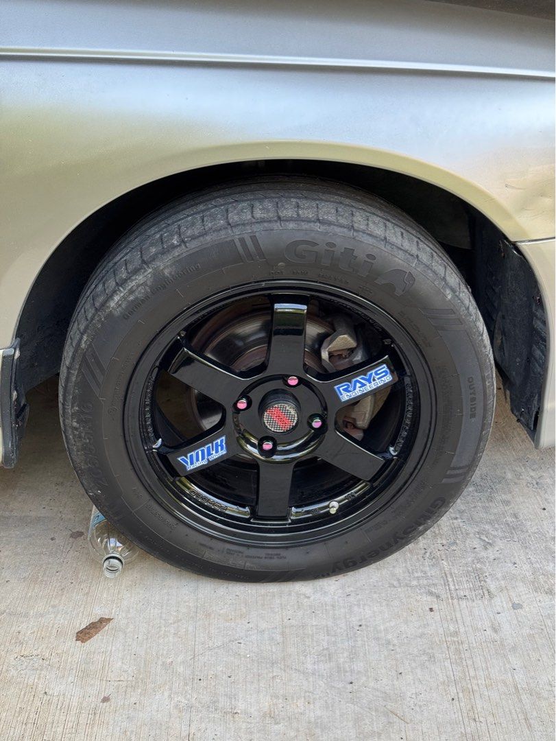 RAYS TE37 Glossy Black 16x7 jj PCD 4h 114, Auto Accessories on Carousell