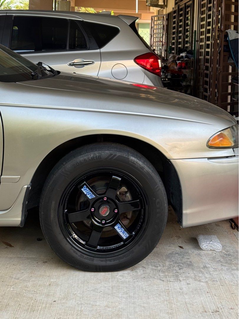 RAYS TE37 Glossy Black 16x7 jj PCD 4h 114, Auto Accessories on Carousell