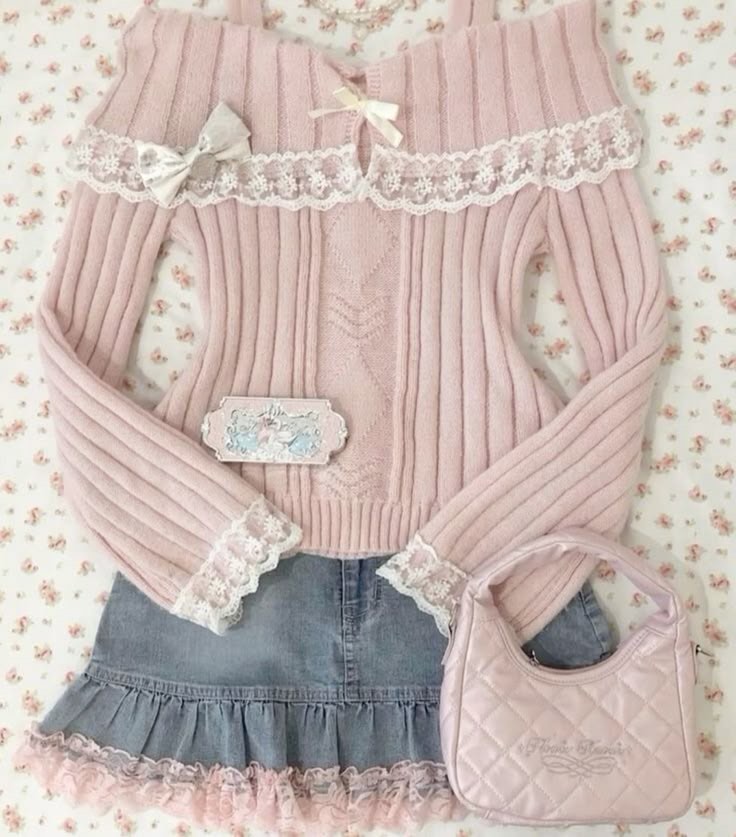 Romwe baby pink knitted longsleeve sweater / cutecore couquette ...