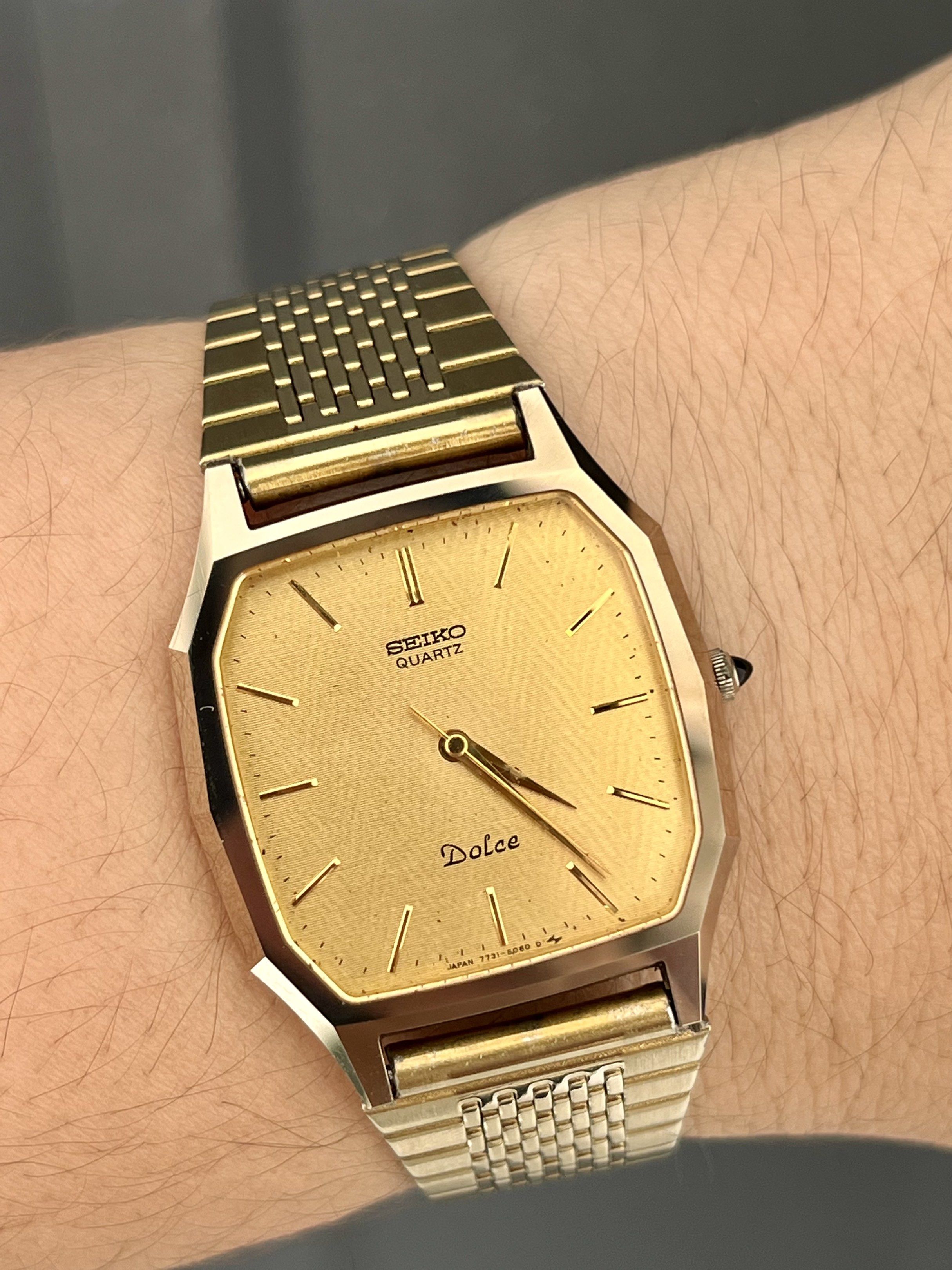 Seiko Dolce Hexagonal Tank Gold NSAG Case Herringbone-textured Dial ...