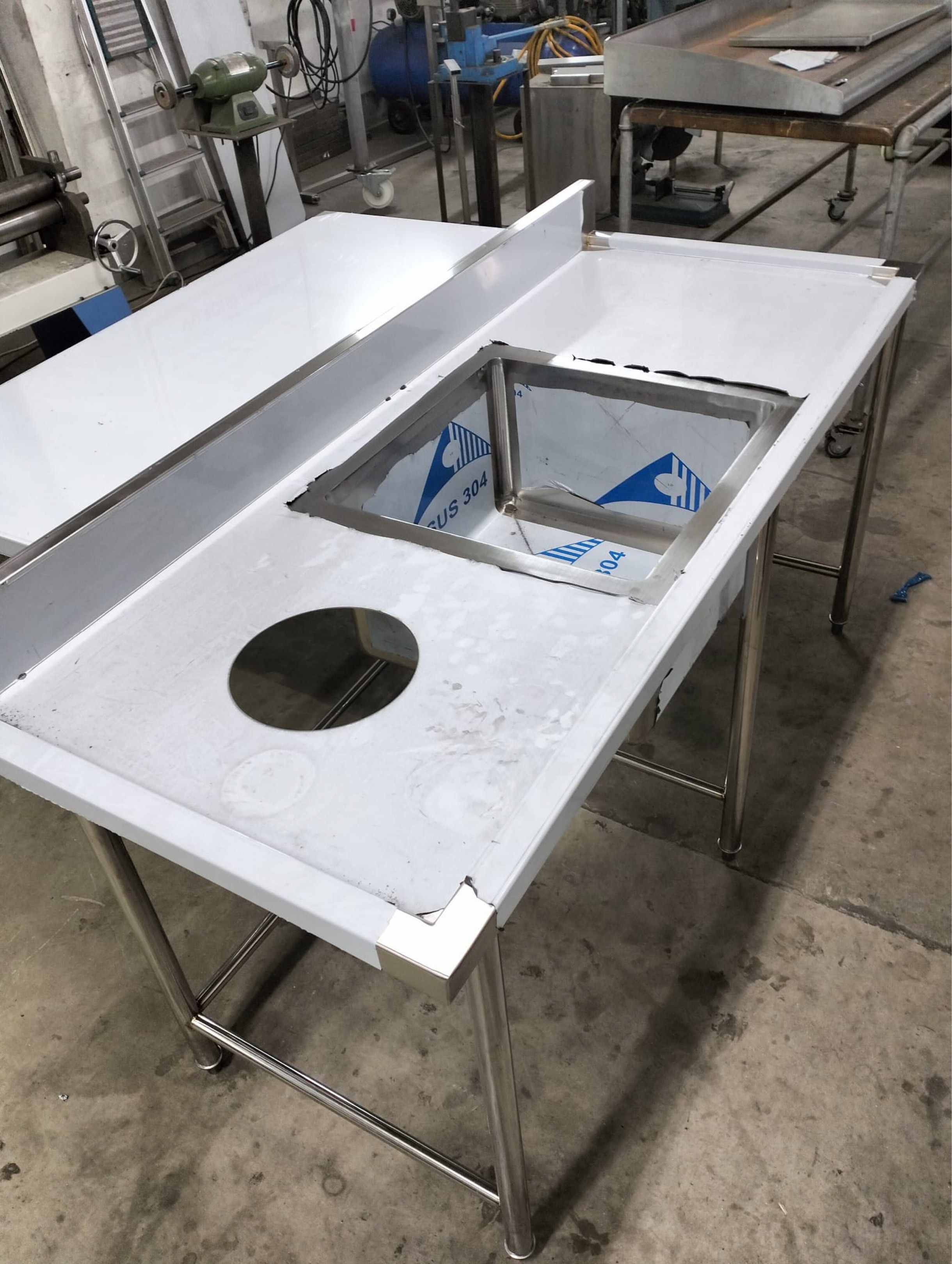 Stainless steel custom made sink w/ landing & rubbish bin hole / custom ...
