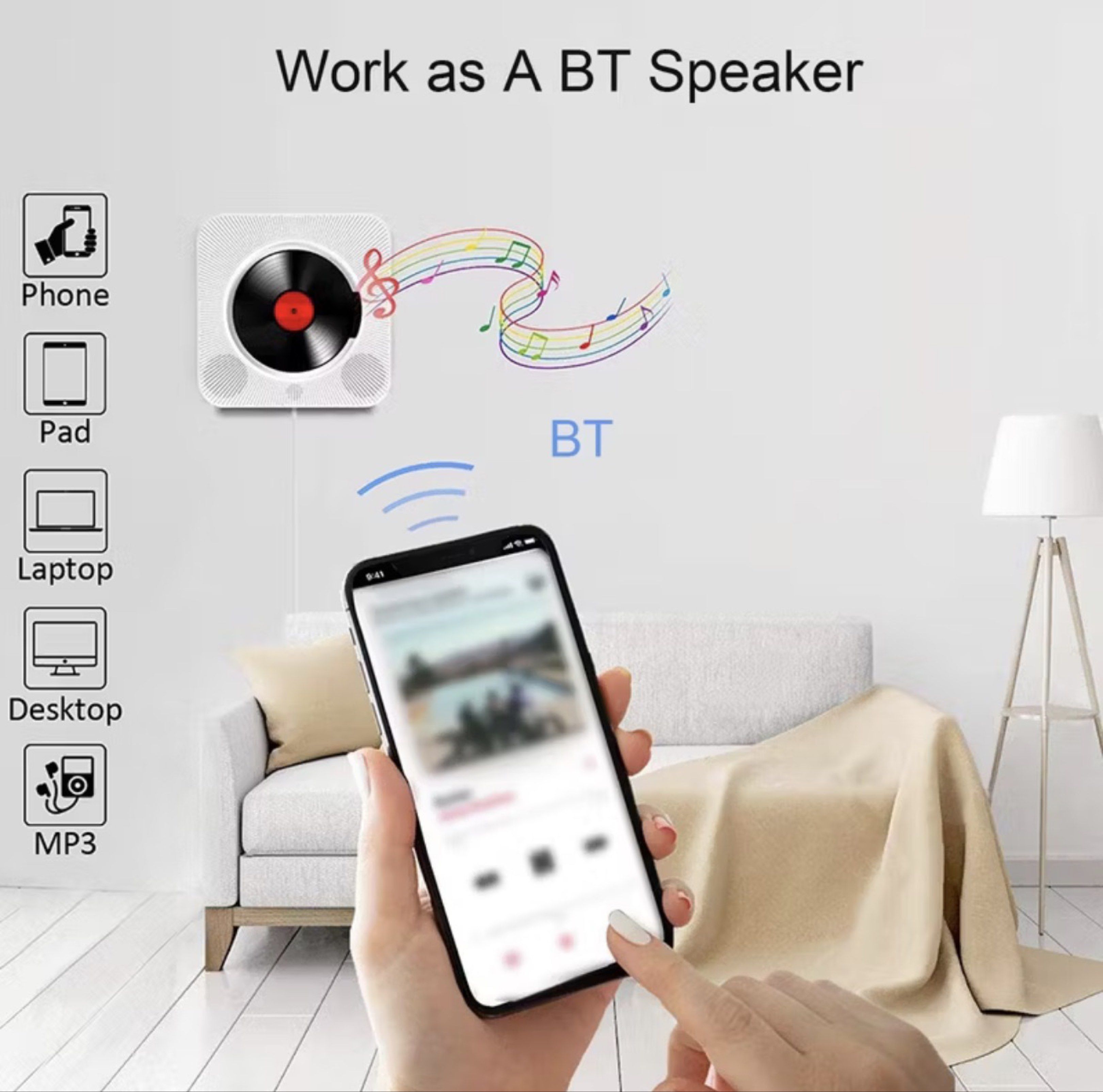 Wall mounted CD player with Bluetooth remote control USB music player ...