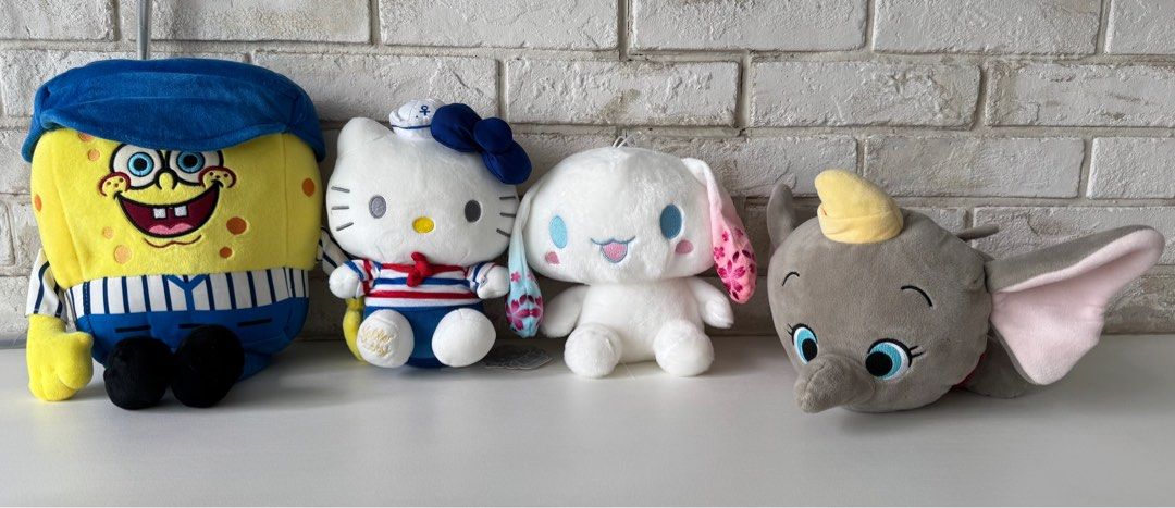 Assorted Plush Toys: SpongeBob, Hello Kitty, Cinnamoroll, Dumbo ...