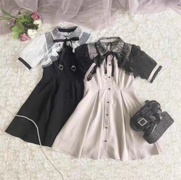 BN Rojita Lace Ruffle Heart Charm Ribbon One-piece jirai kei jiraikei ...