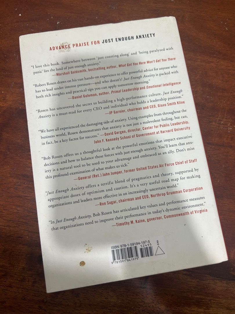 Book: Just Enough Anxiety by Robert H. Rosen (Business), Hobbies & Toys ...