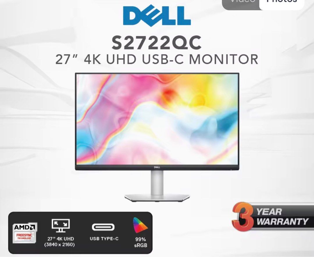 Dell S2722QC 27" 4K UHD USB-C Monitor 3 years warranty from April 2025 ...