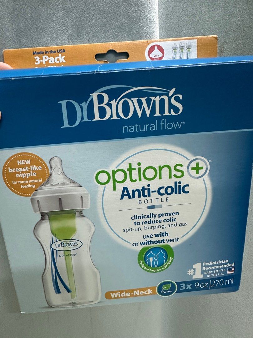 Dr Brown Baby Bottle 270ml 9oz level 1 and 2 extra teats, Babies & Kids ...