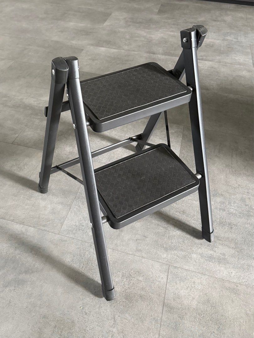 Foldable 2-Step Ladder - Black, Furniture & Home Living, Home ...