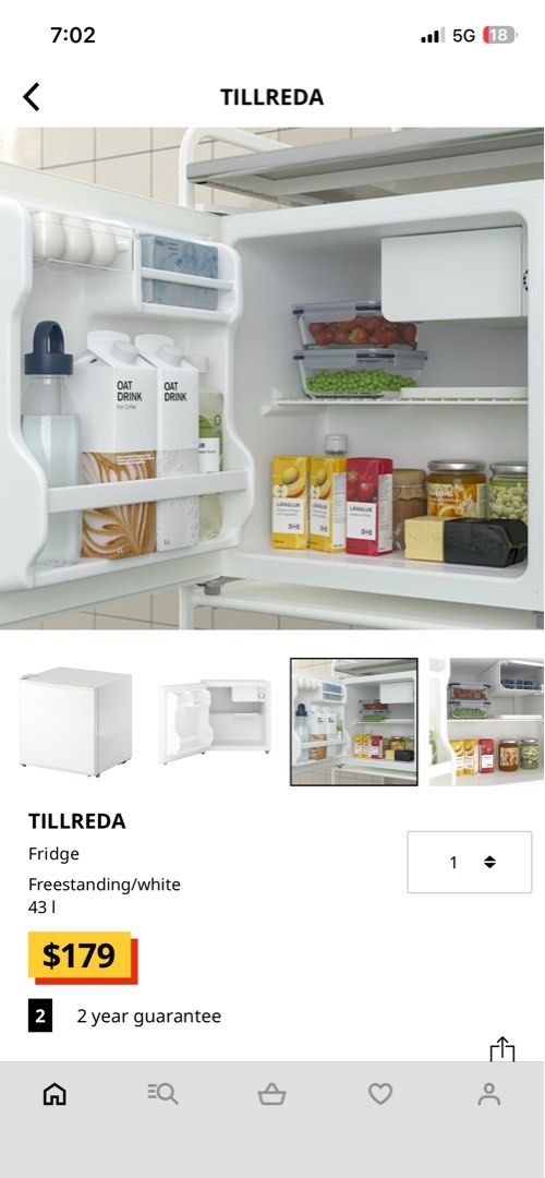 Mini Bar Fridge IKEA TILLREDA Fridge - Freestanding/White, TV & Home ...