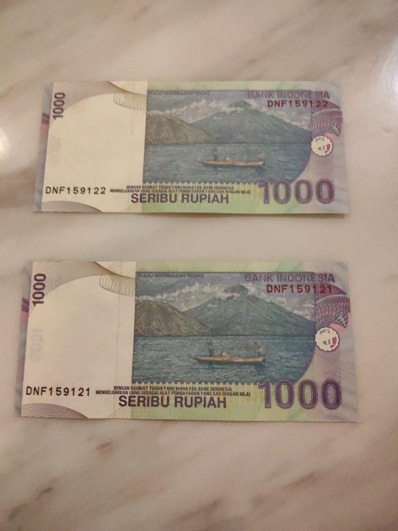 2013 Indonesia 1000 Rupiah misprint note with continuous numbers ...