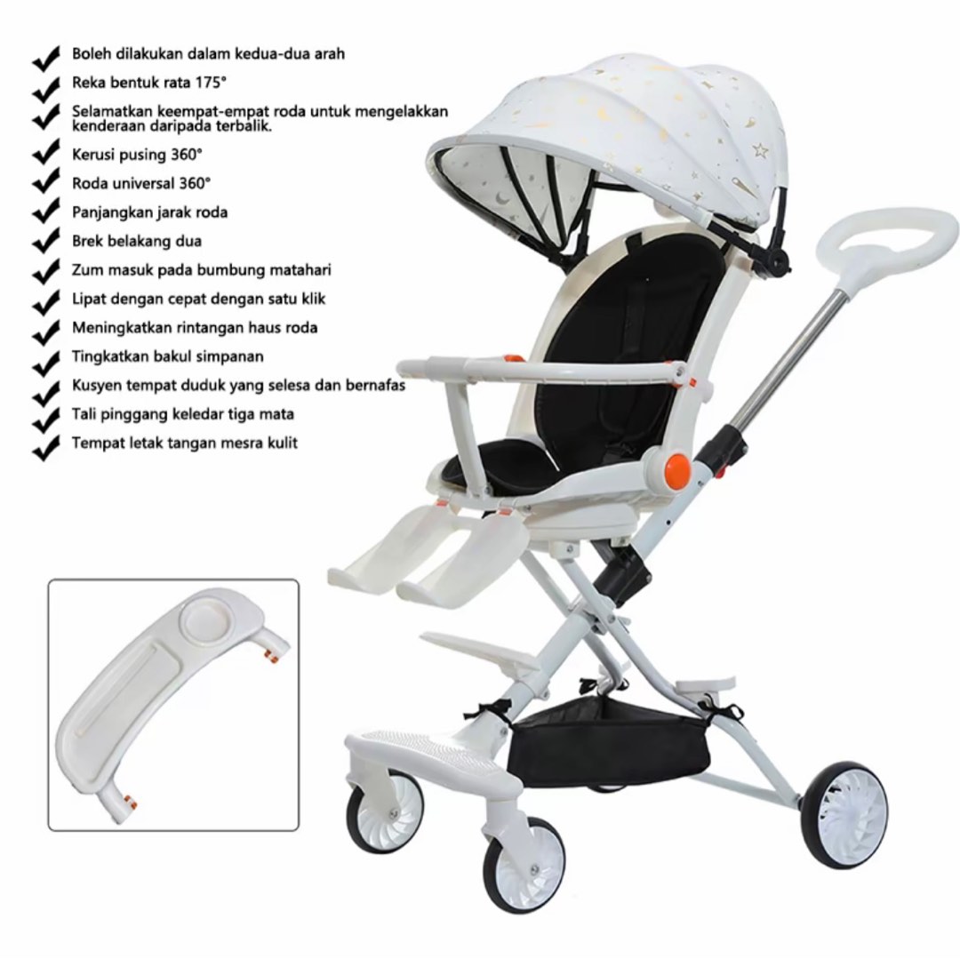 360 Degree Rotating Stroller Stroller Bayi 360 Berpusing Mudah Alih ...