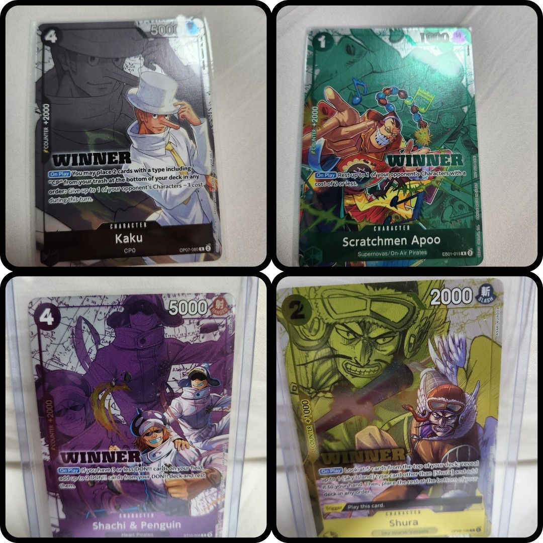 4 Foiled English Winner Cards Bundle One Piece Scratchmen Shura Shachi ...