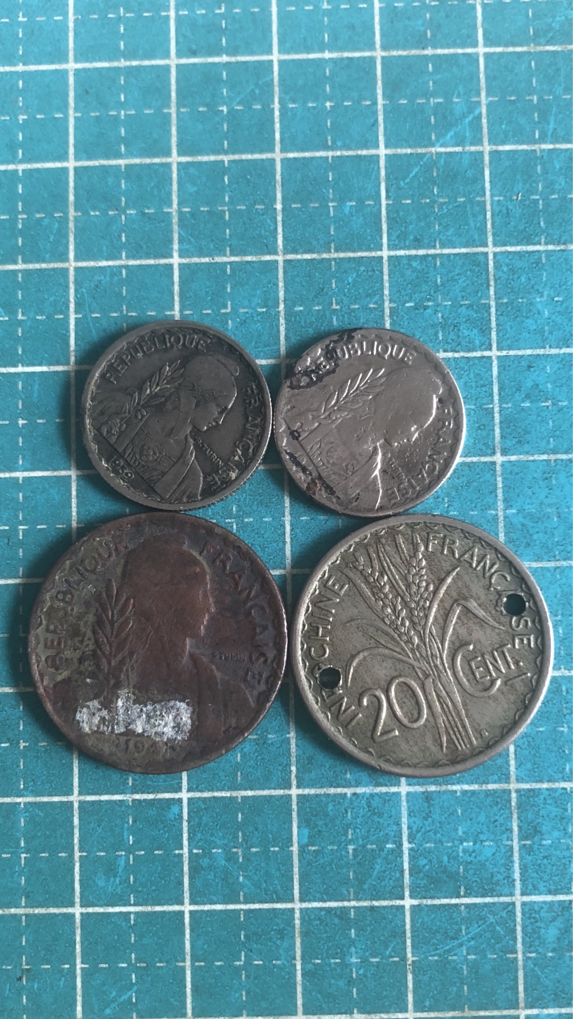 📣🈹Sale 15% disc/Fixed Price French Indochine 10,20 cents 1939,41 ,4pcs ...