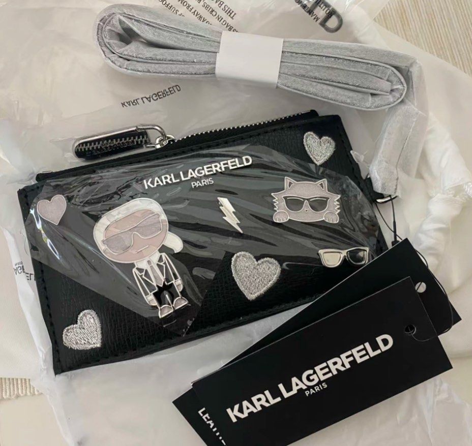Karl Lagerfeld Paris Leather Cardholder with Strap, Luxury, Bags ...